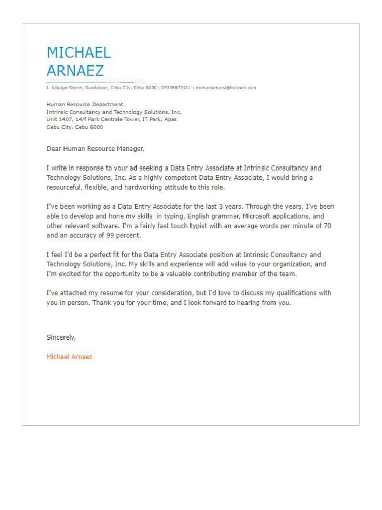 Cover Letter - Data Entry | PDF