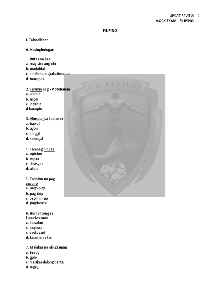 Filipino Mock Exam 2 Content | PDF
