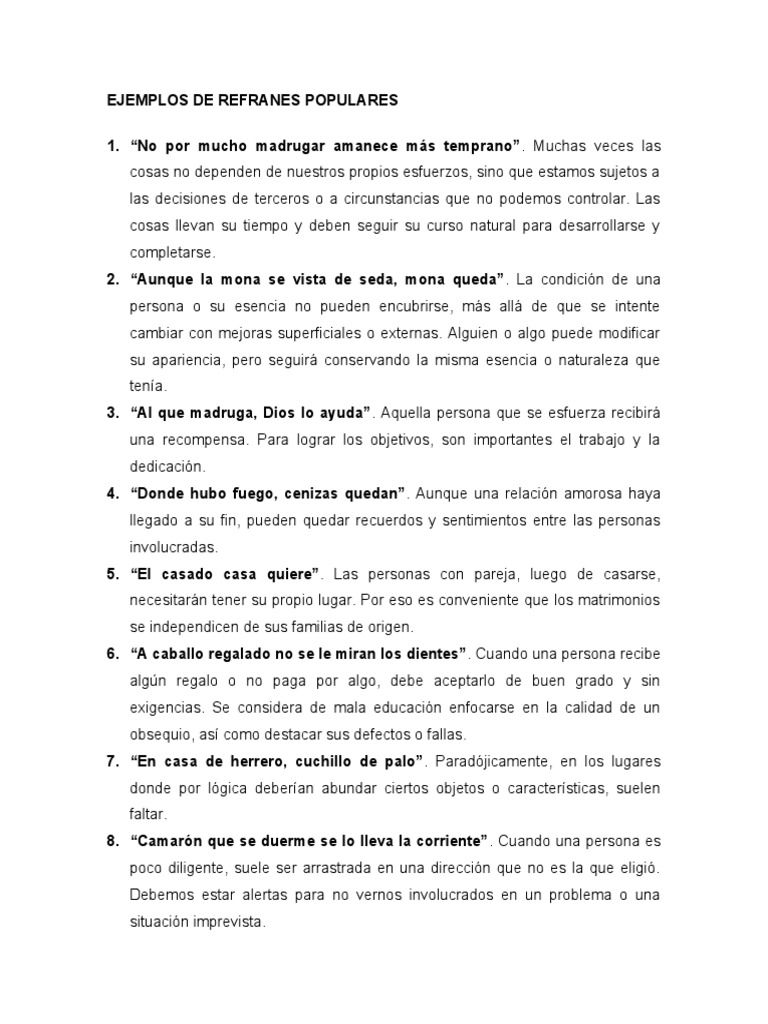 Ejemplos de Refranes Populares | PDF
