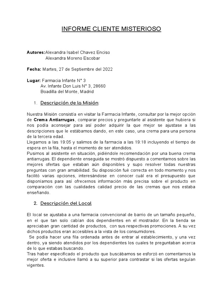 Informe Cliente Misterioso | PDF | Farmacia