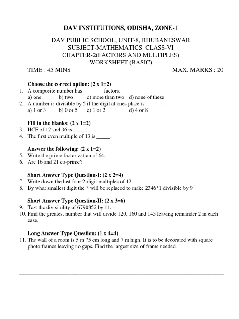 Worksheet Factors and Multiples | PDF | Mathematics | Mathematical Objects