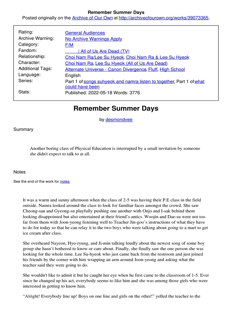 Remember Summer Days: A High School Tale | PDF