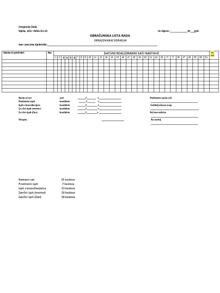Obračunska Lista | PDF