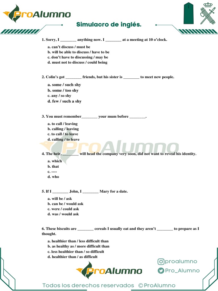 Guardia Civil - Simulacro Inglés | PDF