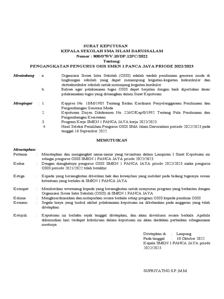 SK Pengurus Osis | PDF