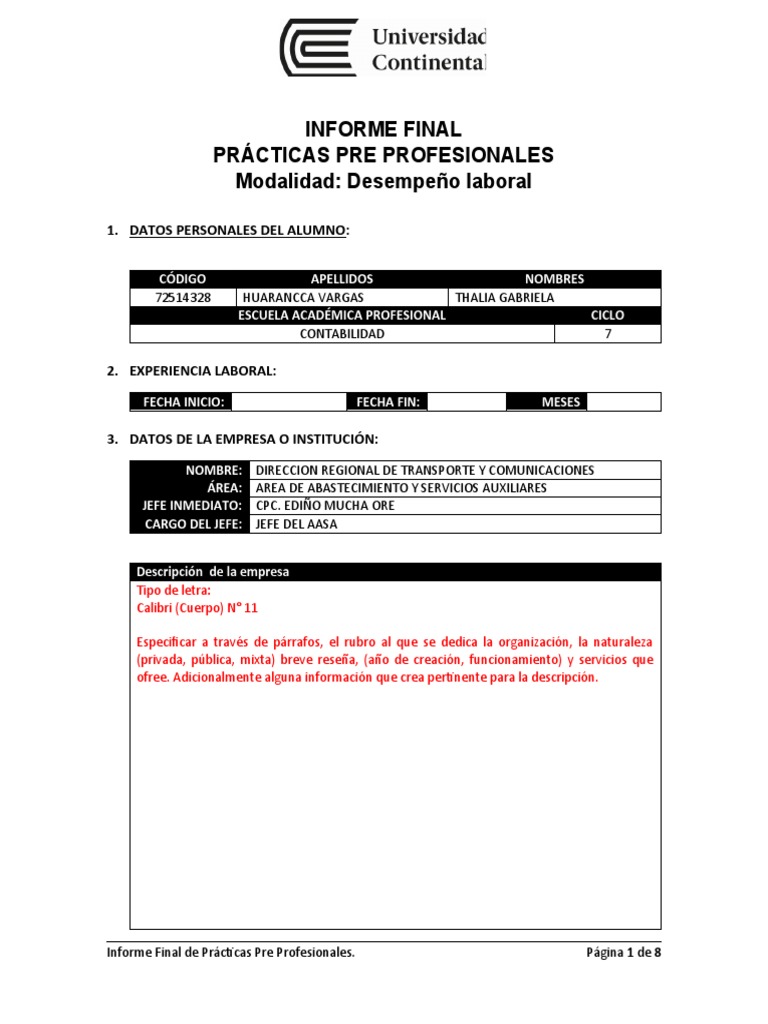 Fomato de Informe Final | PDF