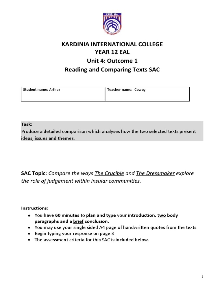 2021 Unit 4 Eal R&C Texts Sac RL v2 | PDF