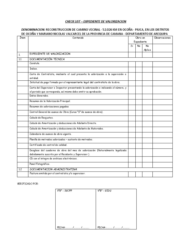 Chek List DE VALORIZACIÓN | PDF