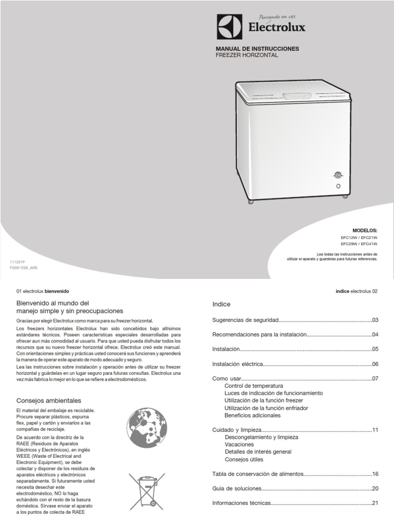 Manual de Instrucciones Freezer Horizontal - Electrolux | PDF | Alimentos | Vegetales