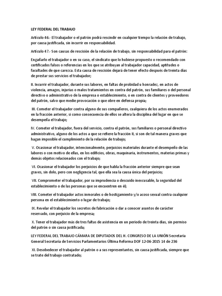 Ley Federal Del Trabajo Art 47 | PDF | Estatuto de limitaciones | Justicia