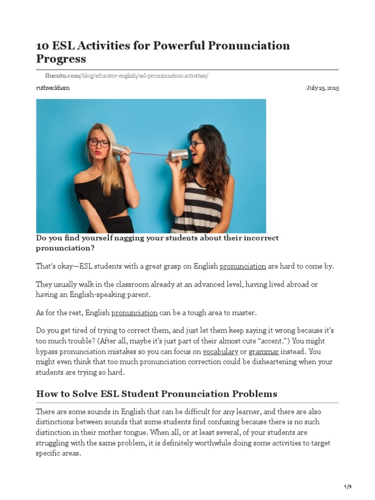 Esl Pronunciation Activities | PDF | English As A Second Or Foreign ...