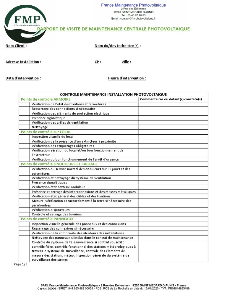 Rapport de Maintenance Photovoltaïque | PDF | Énergie solaire ...