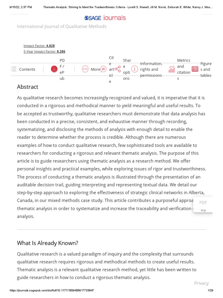 Thematic Analysis - Striving To Meet The Trustworthiness Criteria ...