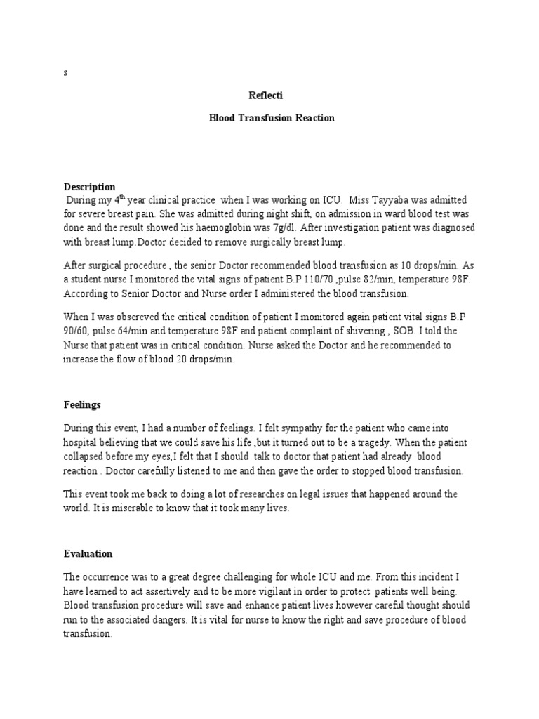 Blood Transfusion Reflection and Errors | PDF | Self-Improvement