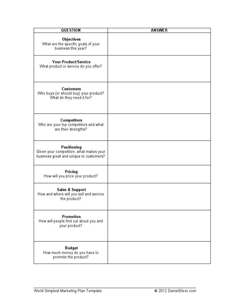 Simplest Marketing Plan Template | PDF