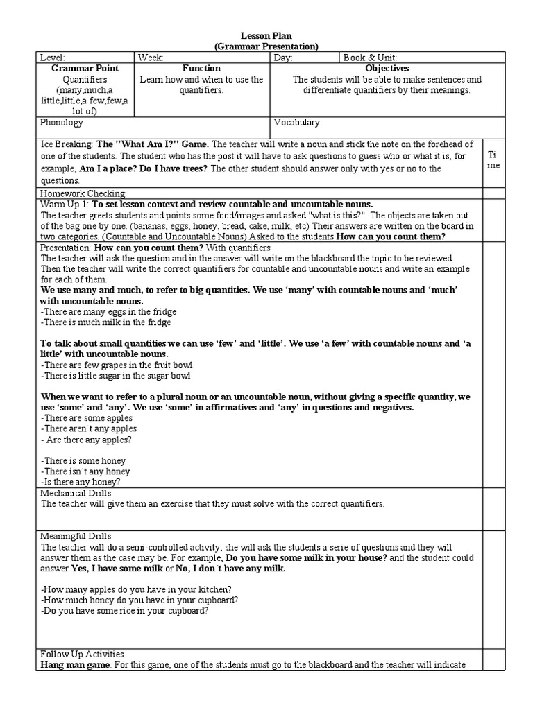 Quantifiers Lesson Plan | PDF | Noun | Morphology