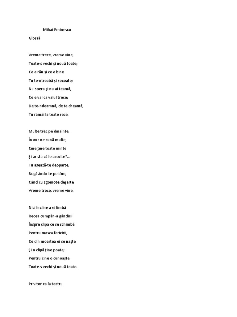 Glossa - de Mihai Eminescu | PDF