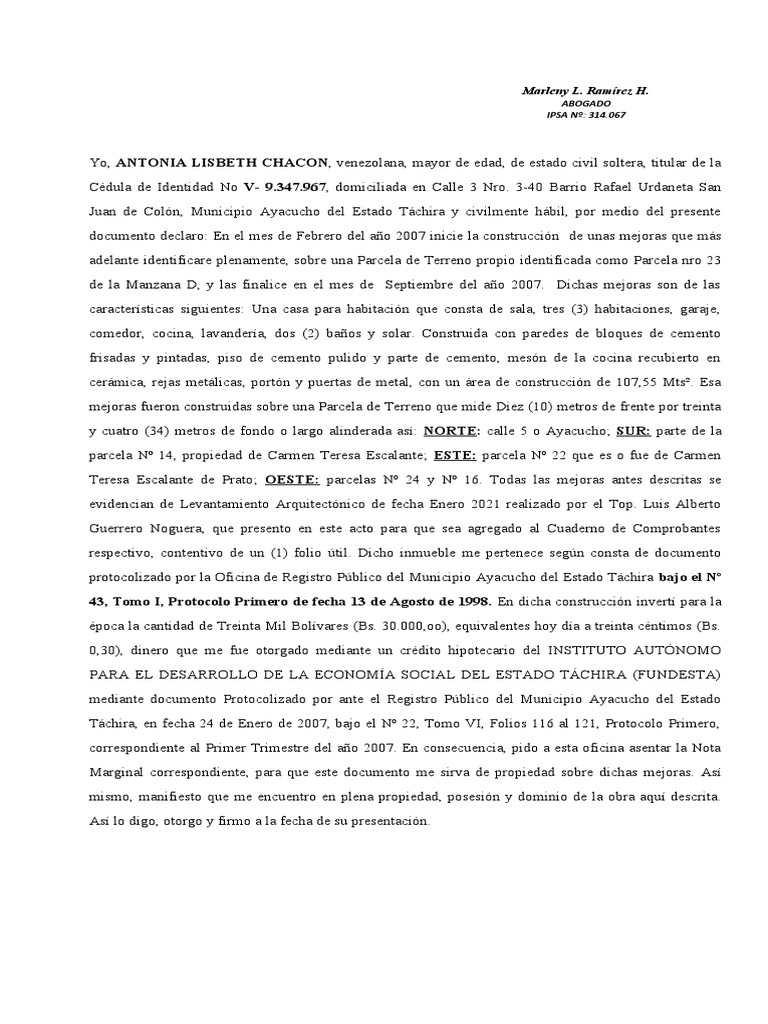 MEJORAS LISBETH CHACON (GREGORIO) Mejorado | PDF