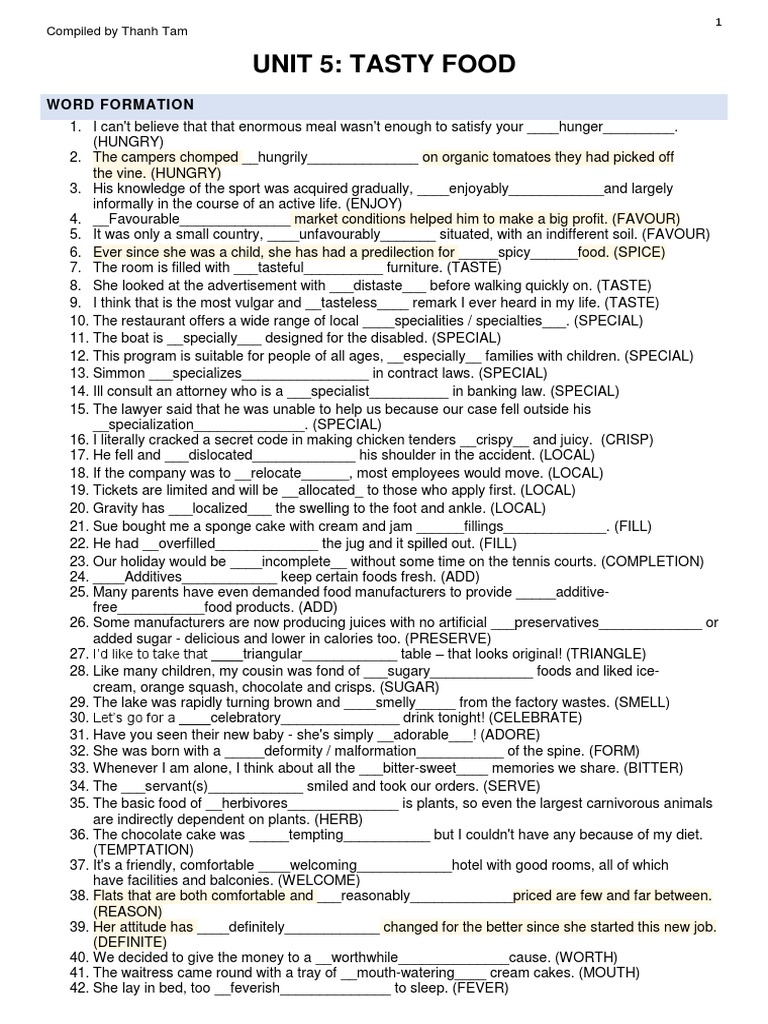 Tasty Titles: Exploring Word Formation and Food Vocabulary | PDF ...