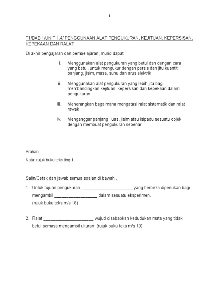 Latihan t1 Bab1 Unit1 4 | PDF
