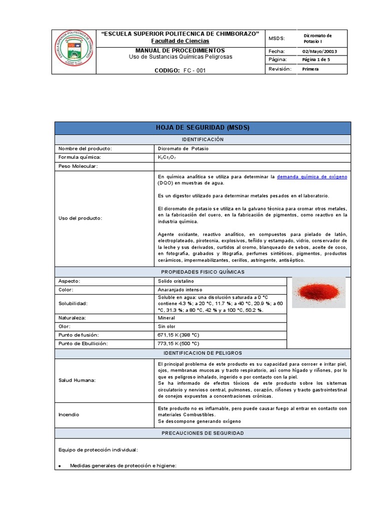 Dicromato de Potasio Potoci | PDF | Agua | Química