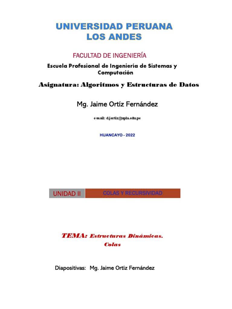 Algoritmos Semana 05 Colas | PDF | Cola (tipo de datos abstractos) | Algoritmos y Estructuras de ...