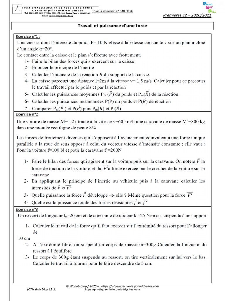 Travail Et Puissance 1 | PDF