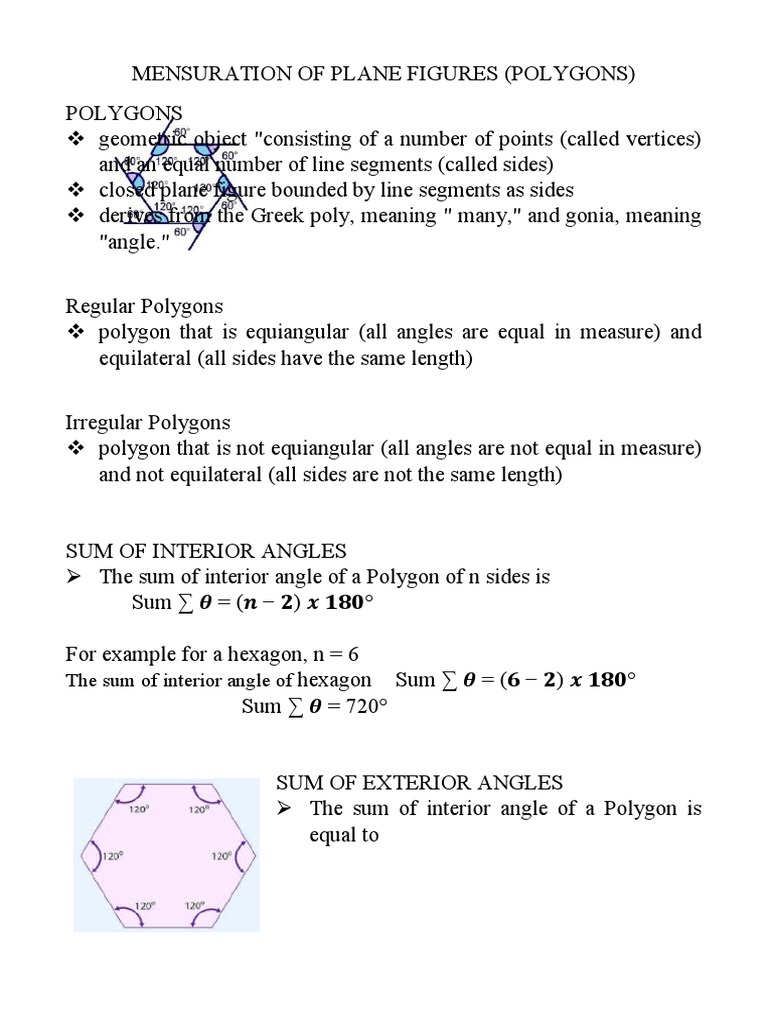 Mensuration of Plane Figures (Polygon) | PDF