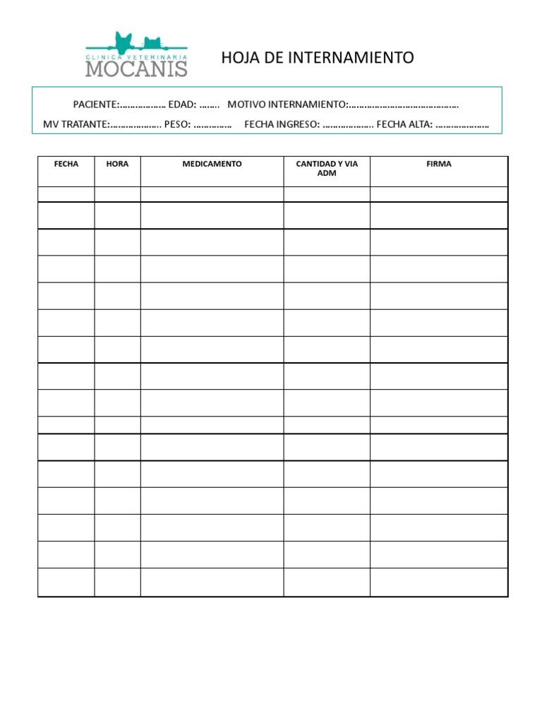 Hoja Internamiento | PDF