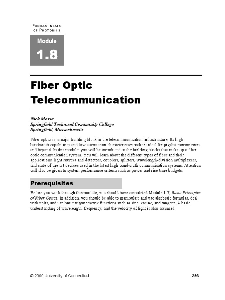 Fiber Optic Telecommunication: Prerequisites | PDF