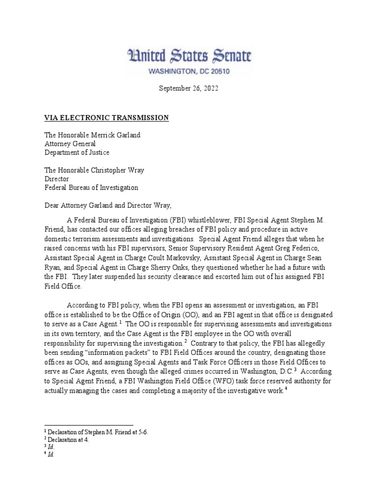 Johnson-Grassley Letter To Garland-Wray | PDF | American Government ...