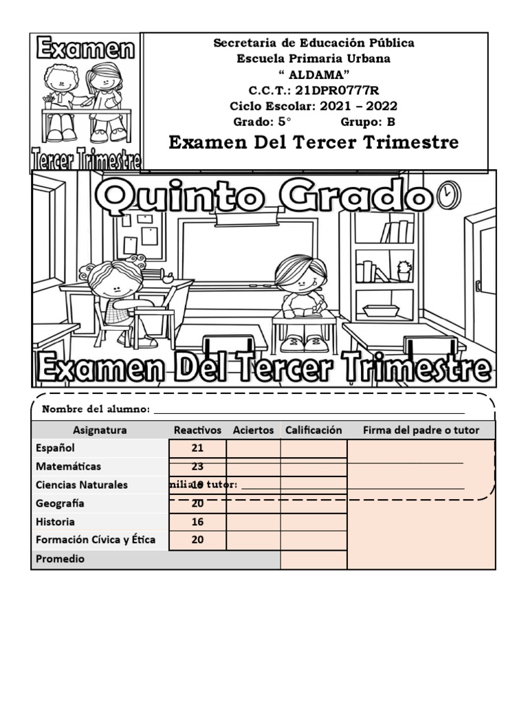 Examen 5° B 3°trimestre 2021-2022 ALDAMA GIL | PDF