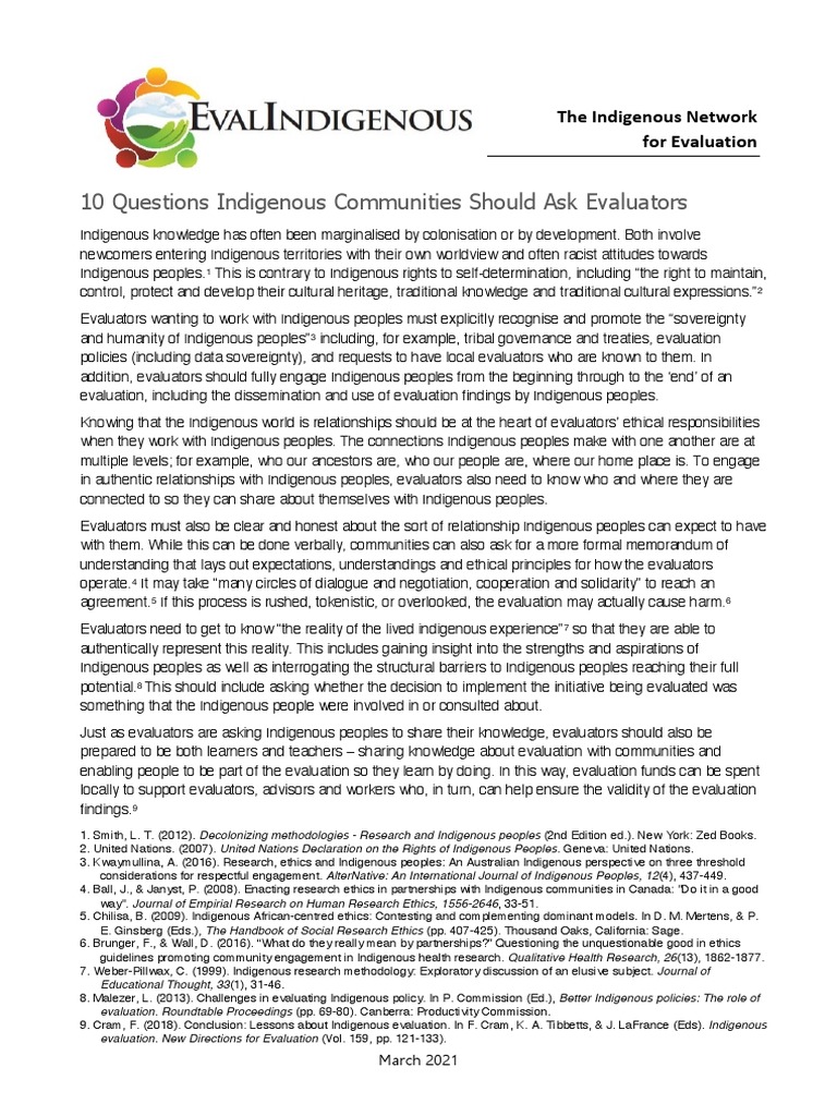 10 Questions Indigenous Communities Should Ask Evaluators | PDF ...