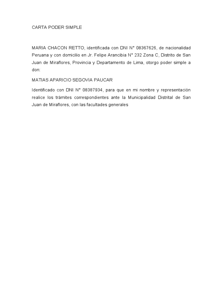 Carta Poder Simple Pdf