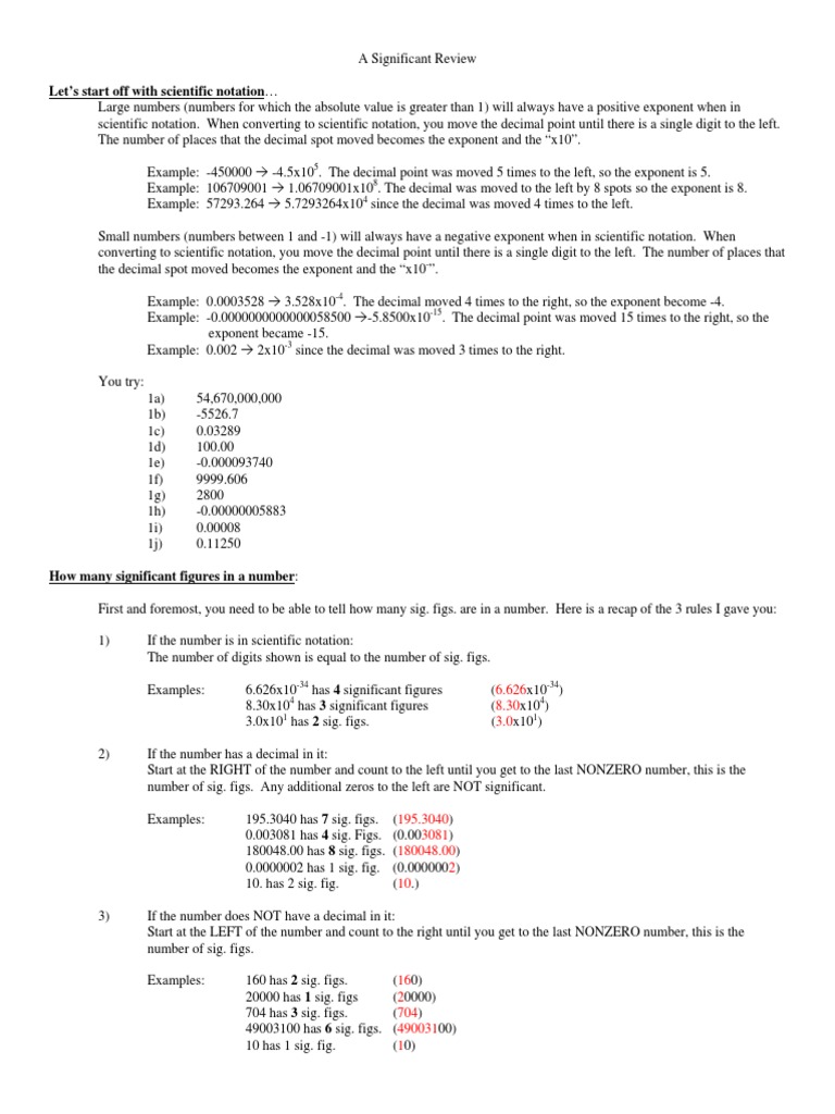 A Significant Review | PDF | Significant Figures | Numbers