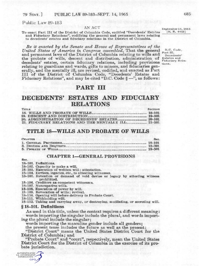 D.C. Decedents' Estates Law Overview | PDF | Will And Testament | Trust Law