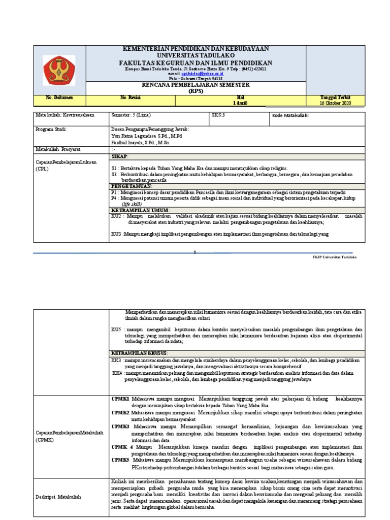 RPS Kewirausahaan MBKM | PDF