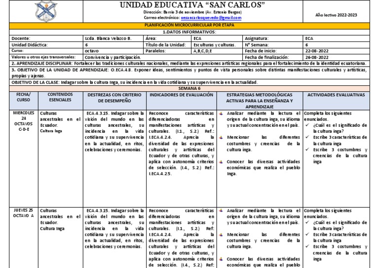 Planificacion Eca 8vos | PDF | Ecuador | Cognición