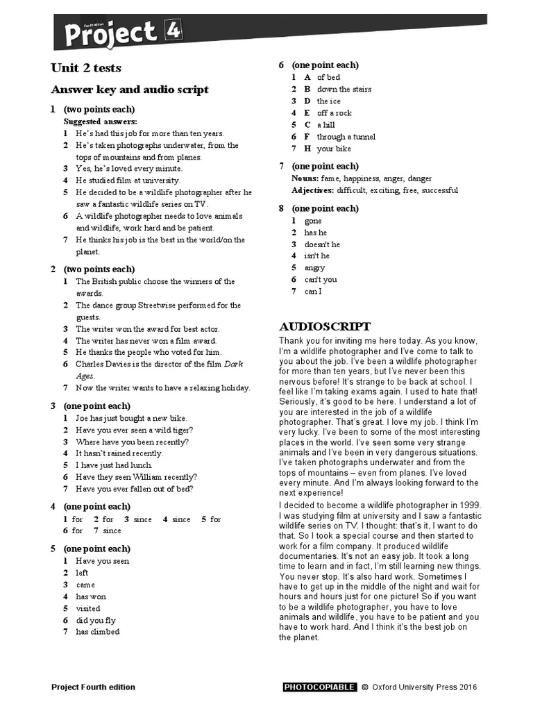 Unit 2 Answer Key and Audio Script | PDF