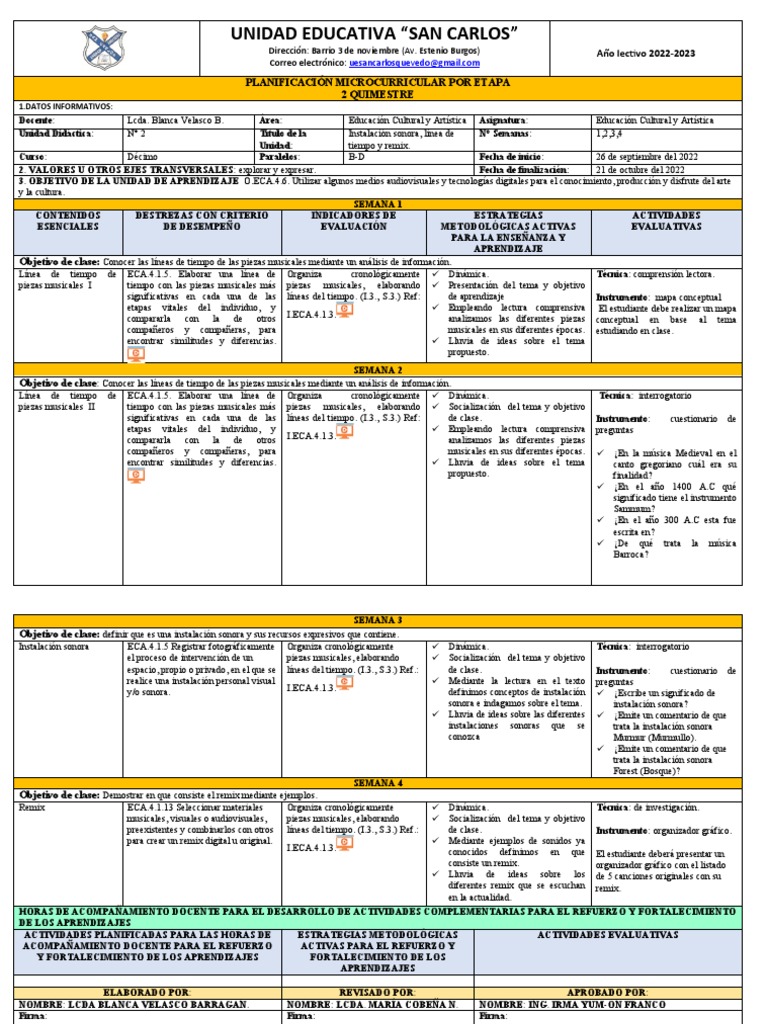 Planificacion Decimo Ii Quimestre Pdf Aprendizaje Modificación De