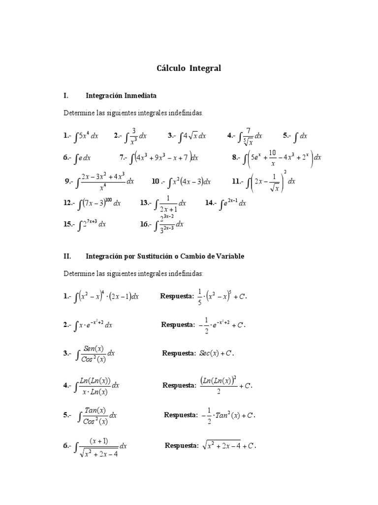 Guía de Integración: Ejercicios y Métodos | PDF | Integral | Análisis ...