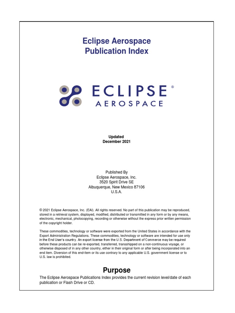 Eclipse Aerospace Publication Index | PDF | Aviation | Aircraft