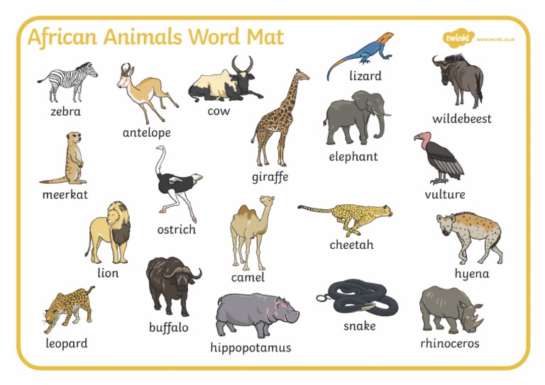 African Animals Word Mat | PDF