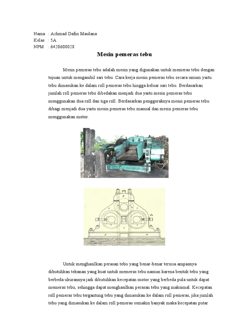 Mesin Pemeras Tebu | PDF