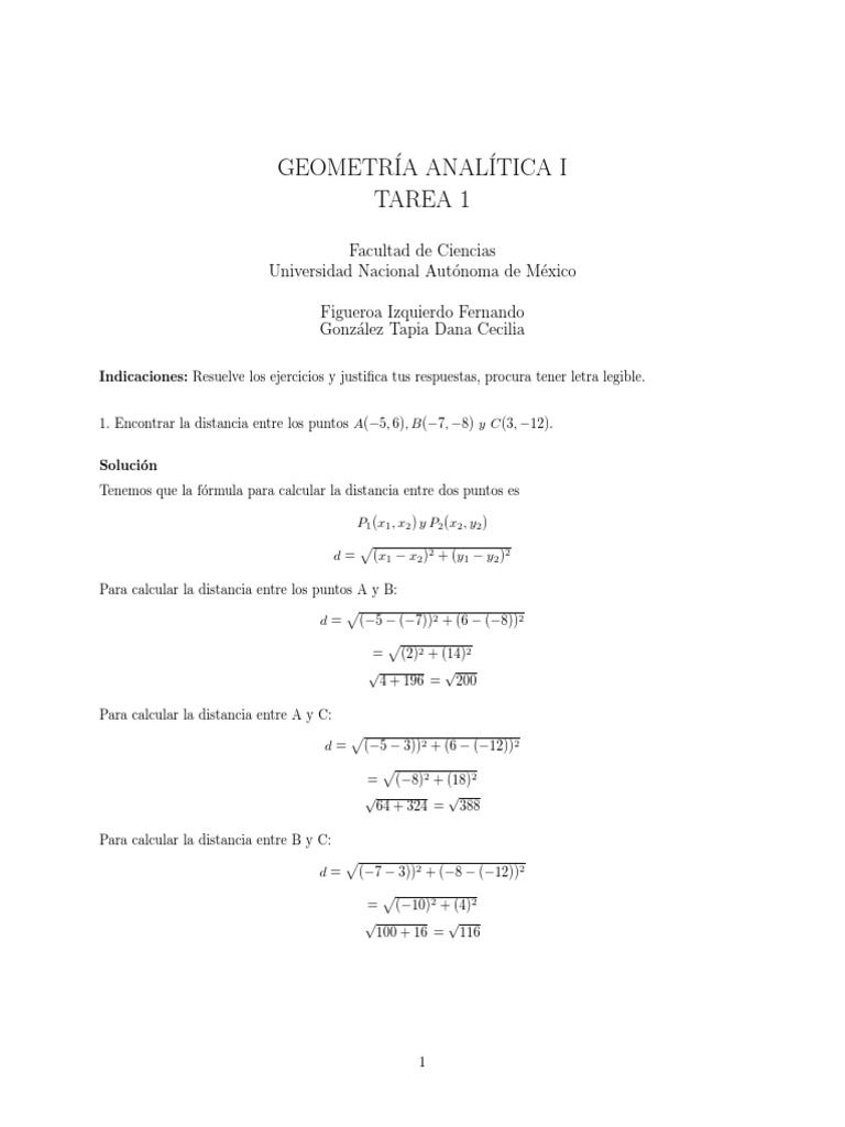 Tarea 1 Geometr A Anal Tica I | PDF