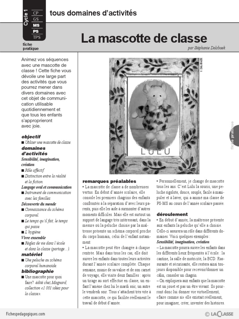 Fiche Pédagogique - Mascotte de Classe | PDF