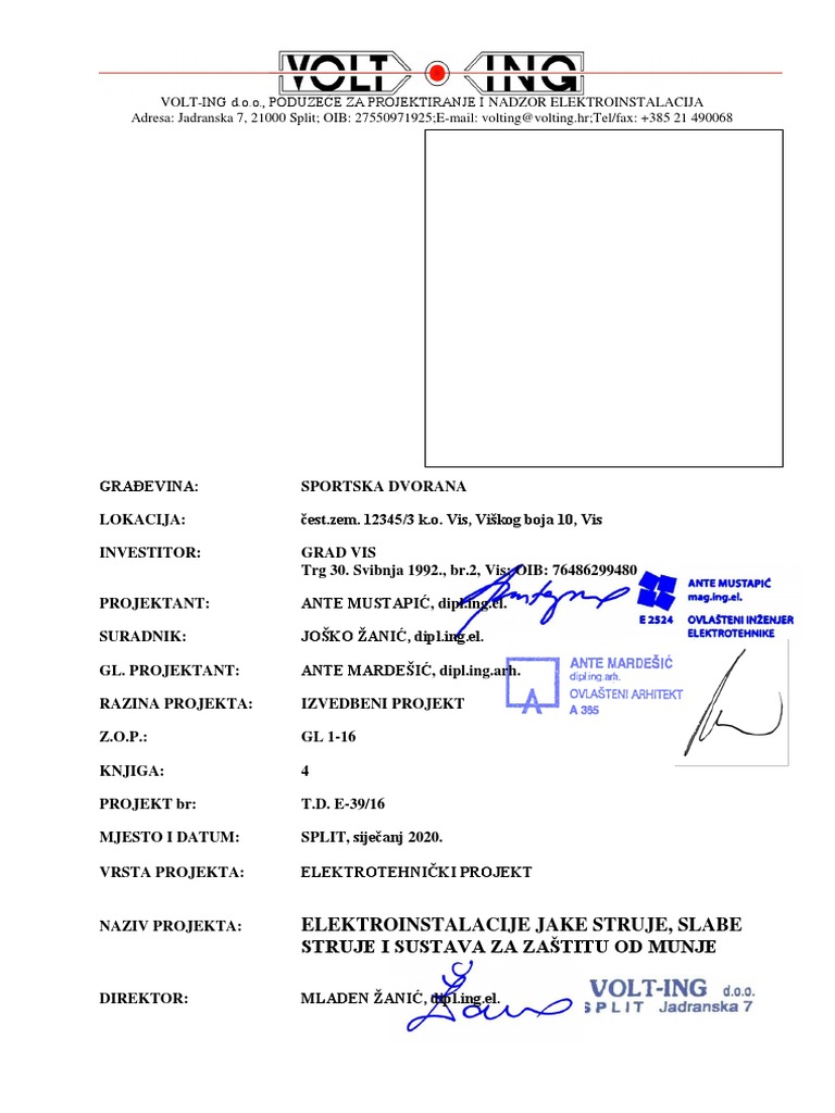 Izvedbeni Projekt Elektroinstalacija | PDF