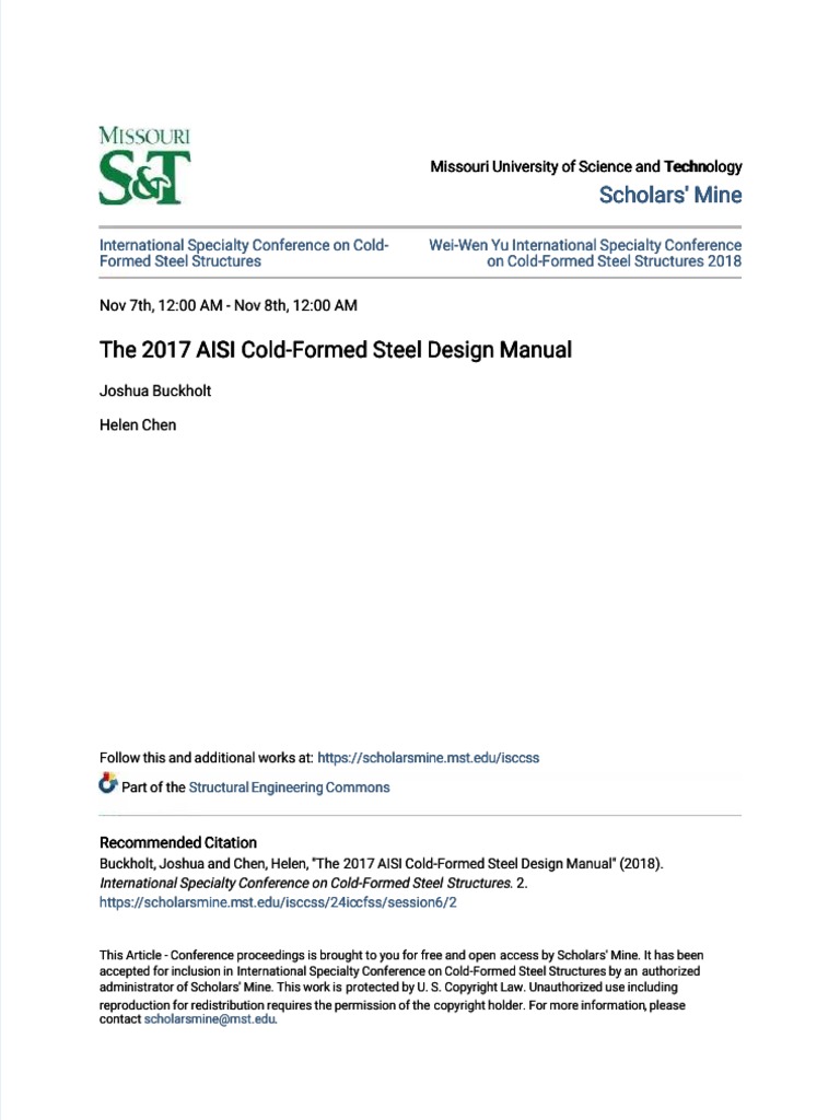PDF The 2017 Aisi Cold Formed Steel Design Manual - Compress | PDF ...
