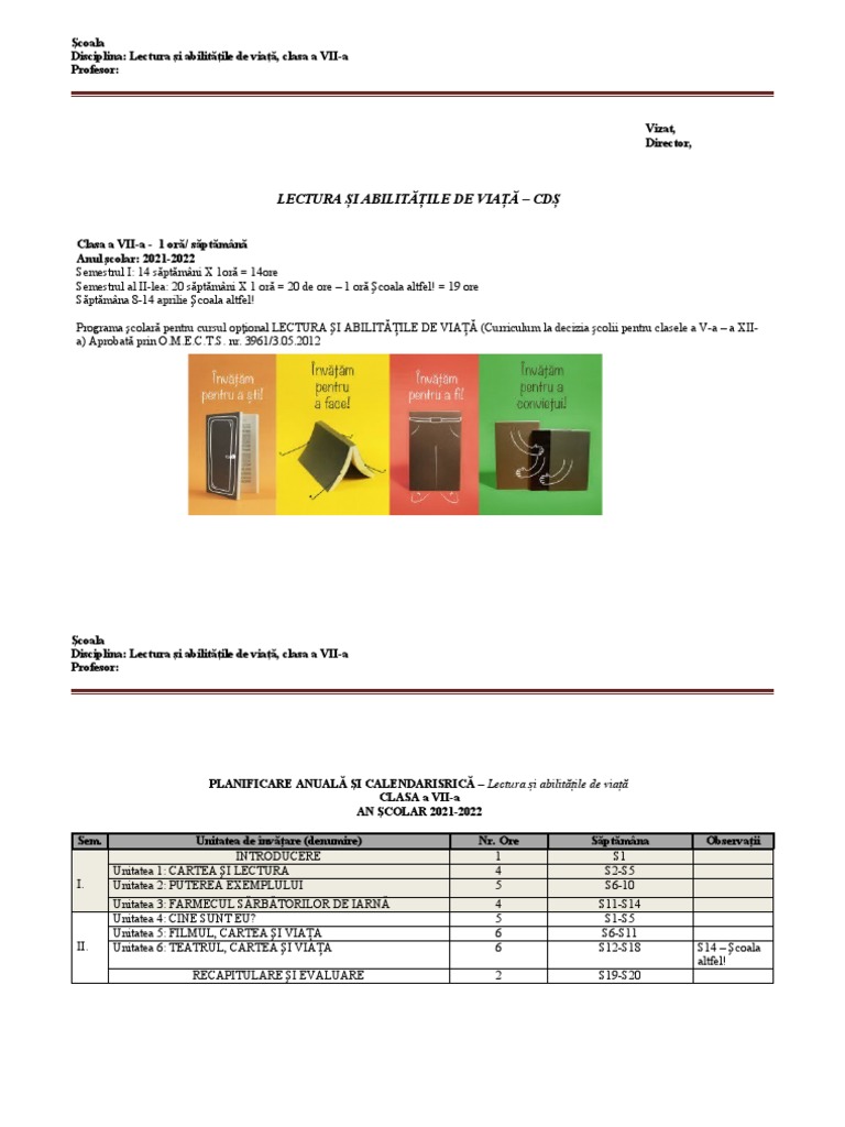 Lectura Si Abilitatile de Viata Gimnaziu Clasa A Viia | PDF