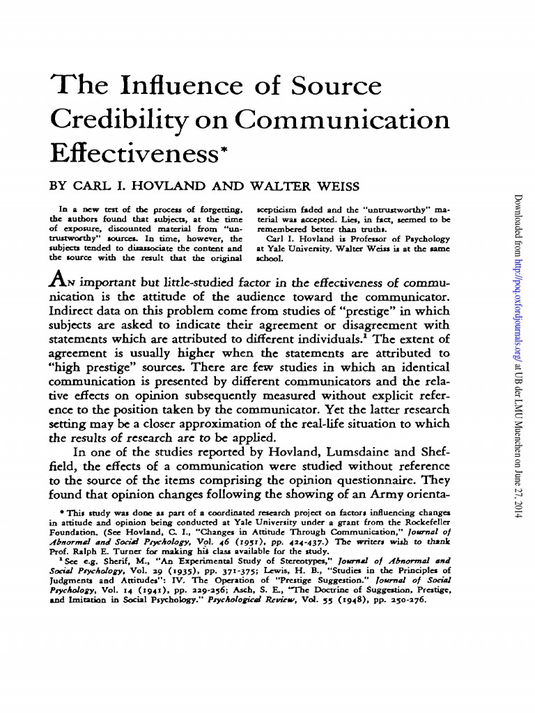 The Influence of Source Credibility on Communication Effectiveness ...